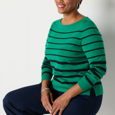 Liz Claiborne Womens Boat Neck Long Sleeve Striped Pullover Sweater ...