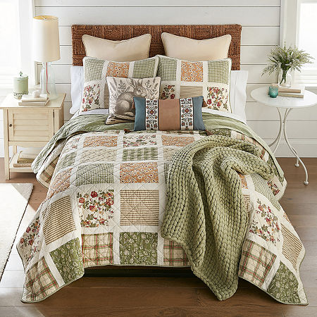 Donna Sharp Peach Rose Cotton Pieced 3pc. Reversible Quilt Set