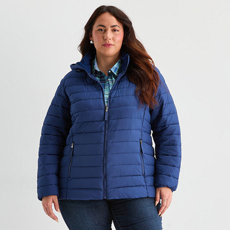 Click here for St. Johns Bay Womens Plus Hooded Midweight Puffer... prices