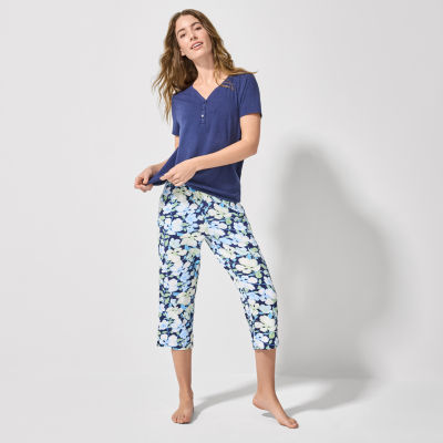 Liz Claiborne Womens 2-pc. Henley Neck Short Sleeve Capri Pajama Set ...