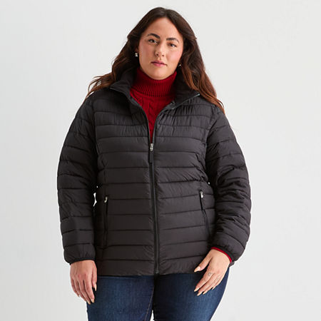 Click here for St. Johns Bay Womens Plus Hooded Midweight Puffer... prices