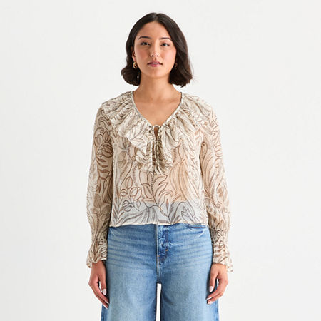 Click here for a.n.a Ruffle Womens V Neck Long Sleeve Blouse  Xx-... prices