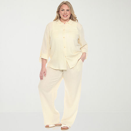 Click here for White Mark Plus Size Long Sleeve Button Down Cotto... prices