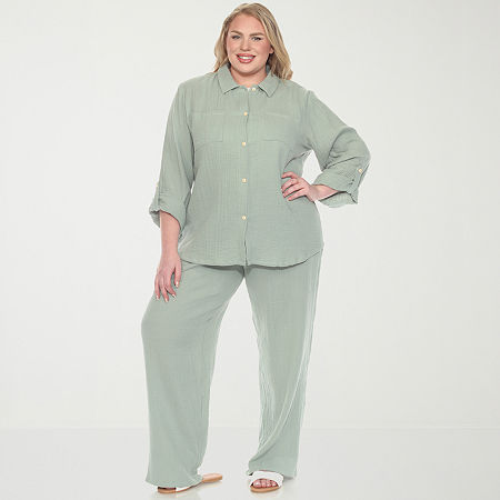 Click here for White Mark Plus Size Long Sleeve Button Down Cotto... prices