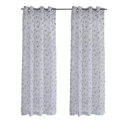Two Tone Leaf Grommet Top Sheer Single Outdoor Curtain Panels, Color ...