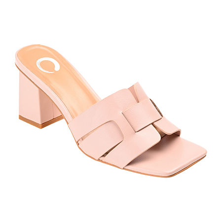 Journee Collection Womens Renatta Woven Block Heel Dress Sandals - Blush