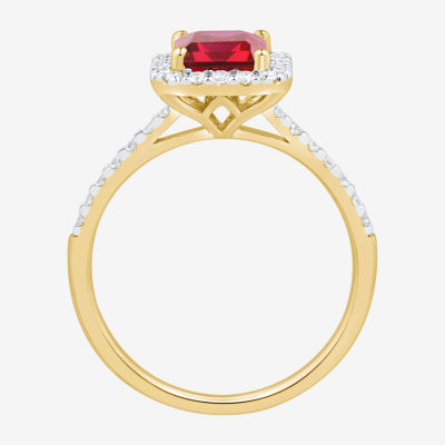 Womens 1/3 CT. T.W. Lab Created Red Ruby 10K Gold Halo Side Stone ...