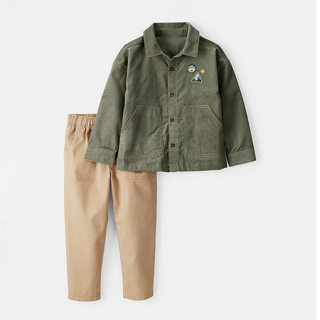 Carters Toddler Boys 2-Pc. Button Front Top & Pants Set - Green/Tan