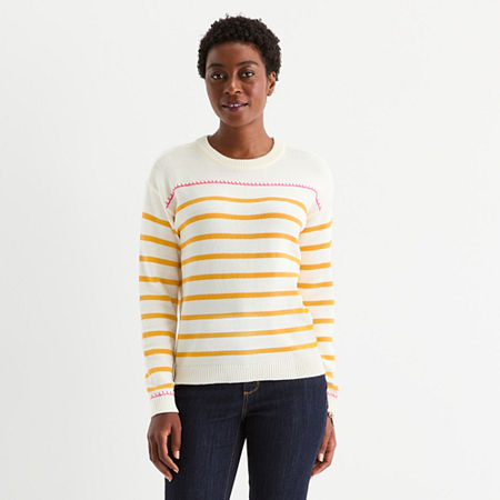 Click here for St. Johns Bay Womens Crew Neck Long Sleeve Striped... prices