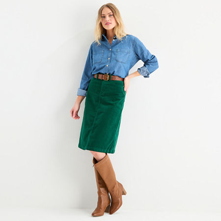 Click here for St. Johns Bay Womens Midi A-Line Skirt  8  Green prices