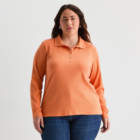 Click here for St. Johns Bay Plus Womens Long Sleeve Rib Polo Shi... prices