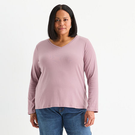 Click here for Liz Claiborne Womens V Neck Long Sleeve Plus T-Shi... prices