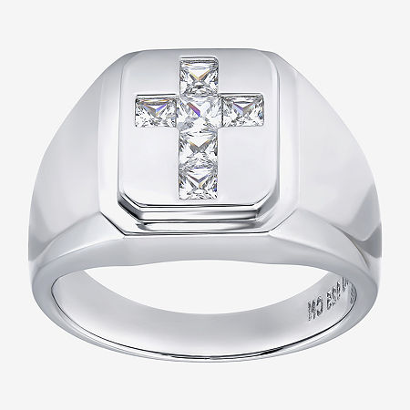 Click here for Mens Cubic Zirconia Sterling Silver Cross Signet R... prices