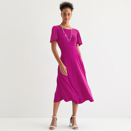 Click here for Perceptions Womens Short Sleeve Midi Fit + Flare D... prices