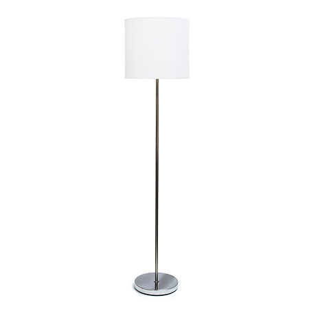 Simple Designs Brushed Nickel Drum Shade Floor Lamp - White