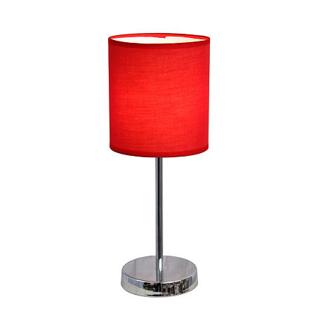 Simple Designs Chrome Mini Basic Table Lamp with Fabric Shade - Red