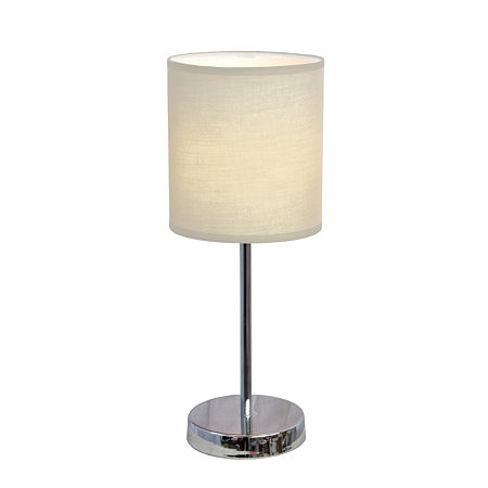 Simple Designs Chrome Mini Basic Table Lamp with Fabric Shade - White