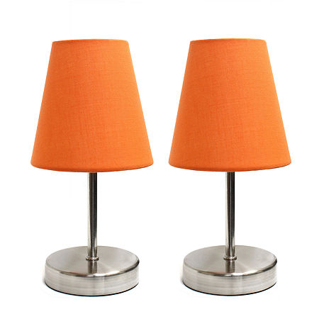 Simple Designs Sand Nickel Mini Basic Table Lamp with Fabric Shade 2 Pack Set - Orange