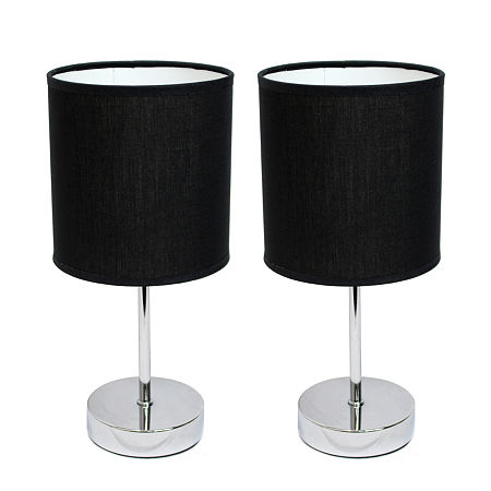 Simple Designs Chrome Mini Basic Table Lamp with Fabric Shade 2 Pack Set - Black