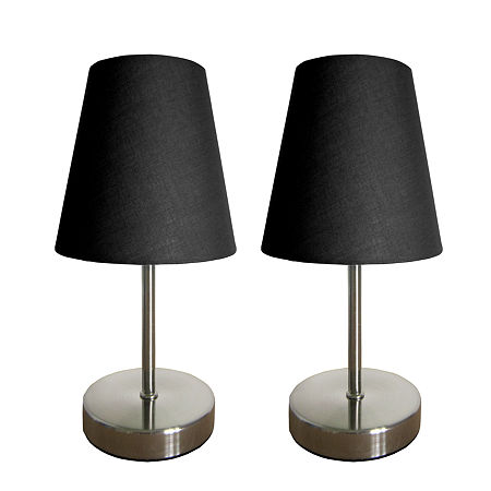 Simple Designs Sand Nickel Mini Basic Table Lamp with Fabric Shade 2 Pack Set - Black