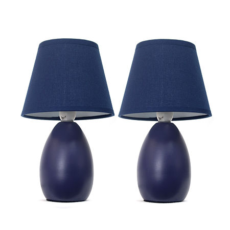 Simple Designs Mini Egg Oval Ceramic Table Lamp 2 Pack Set - Blue