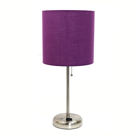 Lime Lights Stick Lamp with Charging Outlet and Fabric Shade - Purple