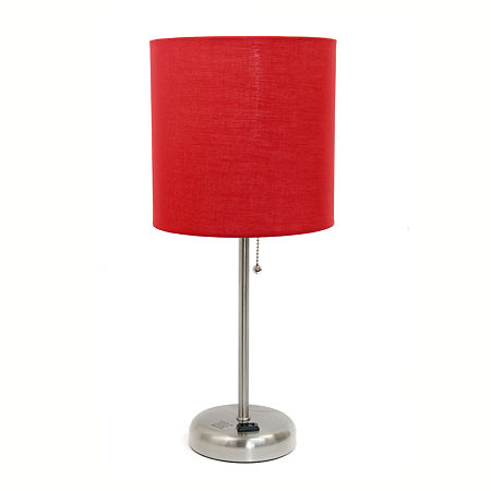 Lime Lights Stick Lamp with Charging Outlet and Fabric Shade - Red