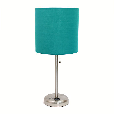Lime Lights Stick Lamp with Charging Outlet and Fabric Shade - Teal