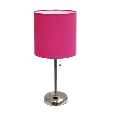 Lime Lights Stick Lamp with Charging Outlet and Fabric Shade - Pink