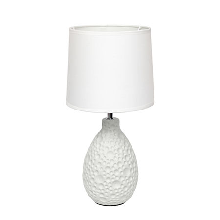 Simple Designs Textured Stucco Ceramic Oval Table Lamp - White