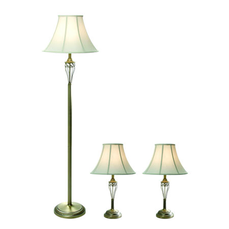 Elegant Designs Antique Brass Three Pack Lamp Set (2 Table Lamps  1 Floor Lamp) - Brass