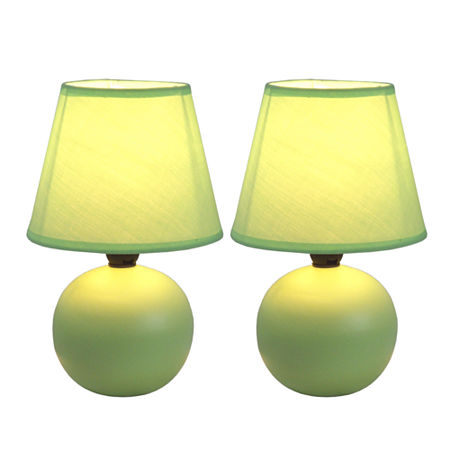 Simple Designs Mini Ceramic Globe Table Lamp 2 Pack Set - Green