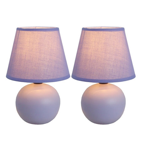 Simple Designs Mini Ceramic Globe Table Lamp 2 Pack Set - Purple