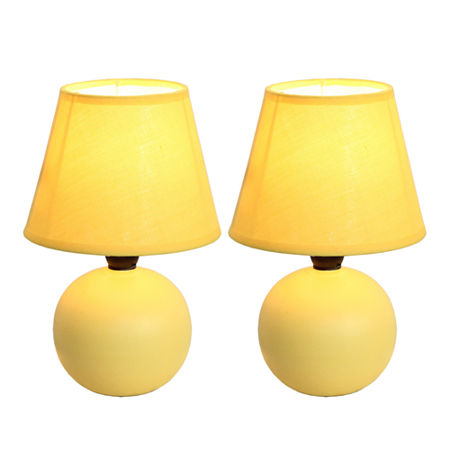 Simple Designs Mini Ceramic Globe Table Lamp 2 Pack Set - Yellow
