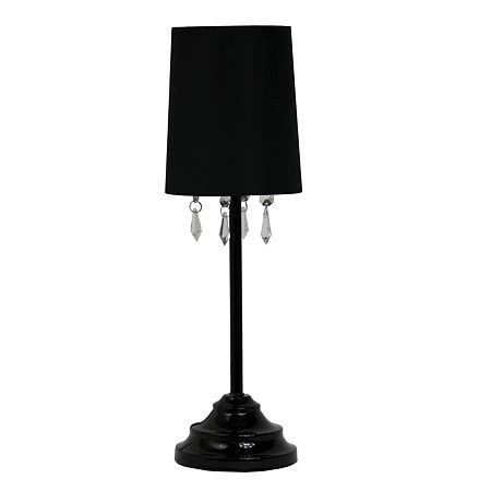 Simple Designs Table Lamp with Fabric Shade and Hanging Acrylic Beads - Black