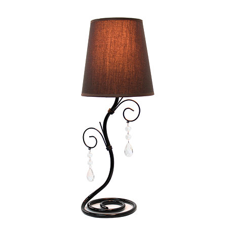 Simple Designs Twisted Vine Table Lamp with Fabric Shade and Hanging Crystals - Brown