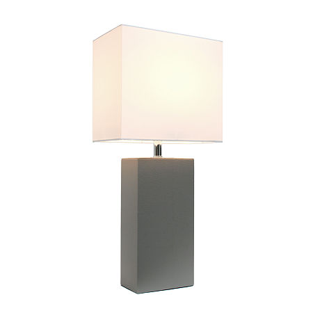 Elegant Designs Modern Leather Table Lamp with White Fabric Shade - Gray