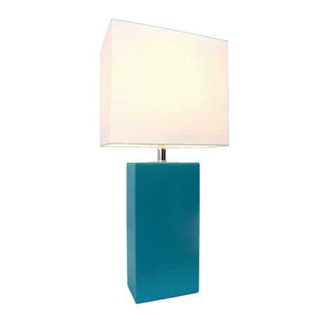 Elegant Designs Modern Leather Table Lamp with White Fabric Shade - Teal