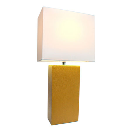 Elegant Designs Modern Leather Table Lamp with White Fabric Shade - Tan