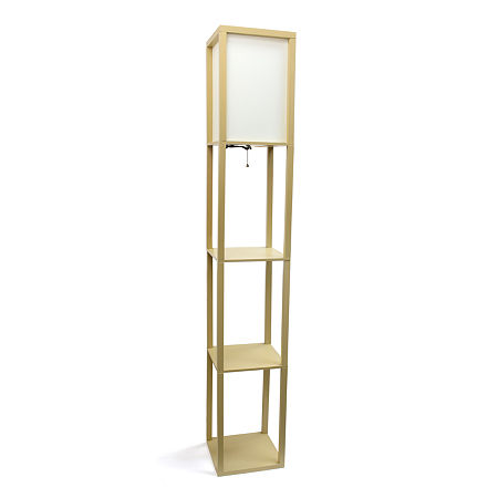 Simple Designs Floor Lamp Etagere Organizer Storage Shelf with Linen Shade - Tan