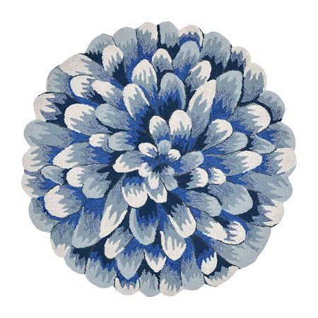 Liora Manne Frontporch Mum Aqua 5 x 5 Round Rug - Blue