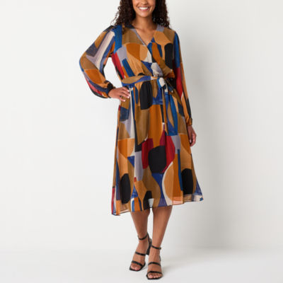 Isabel & Nina Womens 3/4 Sleeve Geometric Midi Fit + Flare Dress Petite ...