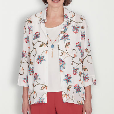 Alfred Dunner Sedona Sky Womens 3/4 Sleeve Layered Top, Color: Ivory ...