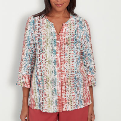 Alfred Dunner Sedona Sky Womens Y Neck 3/4 Sleeve Blouse, Color ...