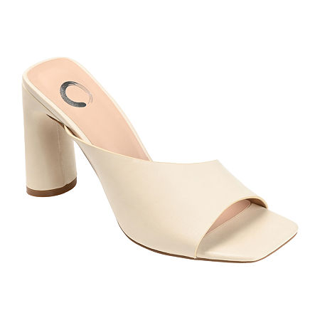 Journee Collection Dola Womens Round Open Toe Block Heel Pumps  12 Medium  White