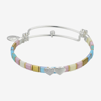 Footnotes Charm Pure Silver Over Brass Semisolid Heart Bangle Bracelet ...