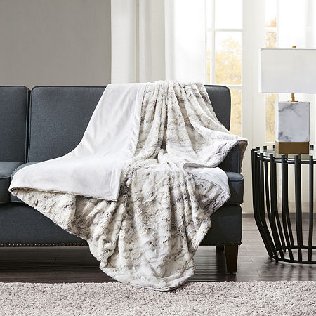 Madison Park Sachi Faux-Fur Throw  60 x 70 - Natural