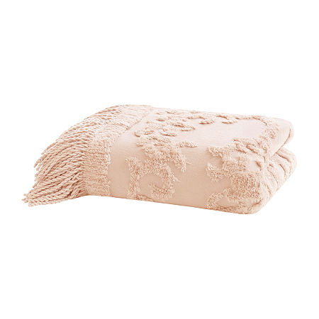 Madison Park Chloe Tufted Cotton Chenille Throw  50 x 60 - Blush