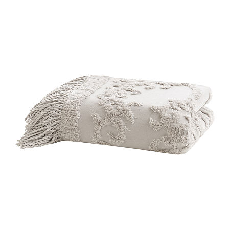 Madison Park Chloe Tufted Cotton Chenille Throw  50 x 60 - Gray