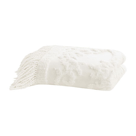 Madison Park Chloe Tufted Cotton Chenille Throw  50 x 60 - Ivory